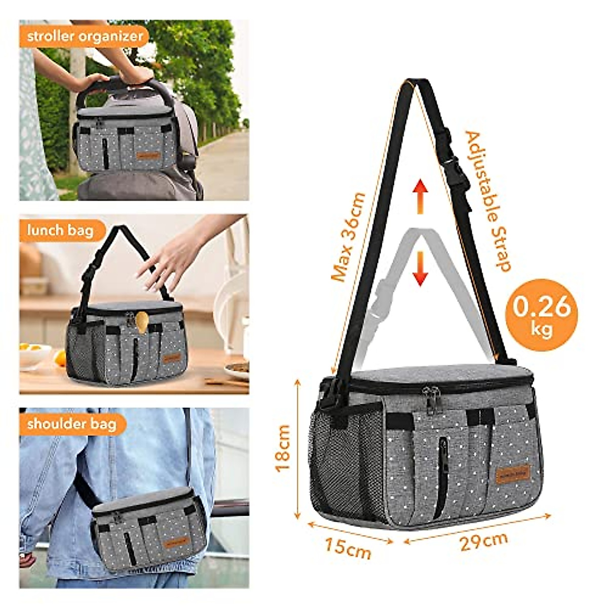 Miracle Baby Stroller Organizer Bag for Mom, Baby Trolley Bag - Compatible with Any Stroller - Multifunctional Large Capacity?Grey Star?