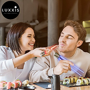 Luxxis Lightsaber Chopsticks Light up Glowing Chop Sticks for Star Wars Gifts Set Theme Party Fun [2 Pair – RED and Blue Set] with Bottle Opener and Gift Ready Postcard