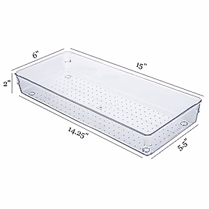 Kingrol 4 Pack Clear Drawer Organizer Trays, 15 x 6 x 2 Inch Desk Drawer Divider Storage Bins, Storage Box Set for Utensils Junks Vanities Makeups Jewelry Office Craft Supplies