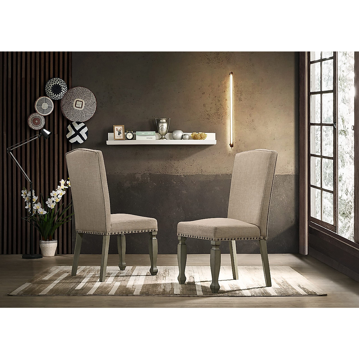 Roundhill Furniture Breda 7-Piece Wood Dining Set, Antique Gray and Dark Oak