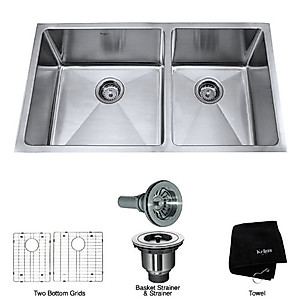Kraus Standard PRO 33-Inch 16 Gauge Undermount 60/40 Double Bowl Stainless Steel Kitchen Sink, KHU103-33