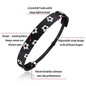 SATINIOR 4 Pieces Non-slip Soccer Headband for Girl Adjustable Football Hairband Sport (Black, Blue, Rose Red, Light Blue)