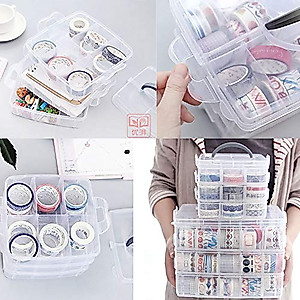 JforSJizT 30 Adjustable Compartments Washi Tape Box Organizer Storage,Divider Closet Container,Clear,Masking Tape Desktop Tape DIY Sticker Roll Tape Cutter Holder Storage
