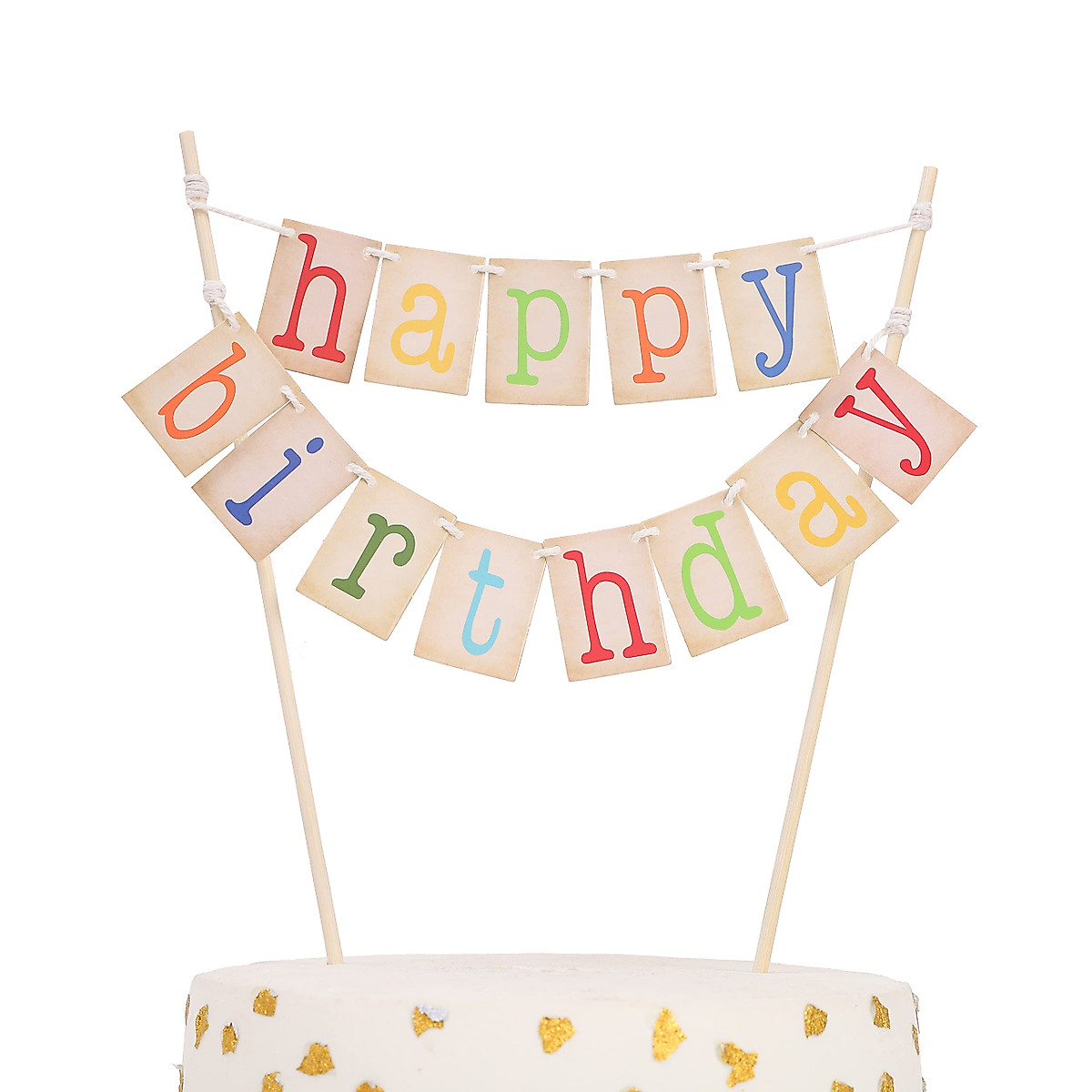 WAWOO Rainbow Happy Birthday Cake Topper - Personalized Birthday Banner, Rainbow 1st Birthday Decorations,Photo Prop, Baby Shower, Best Birthday Party Supplies