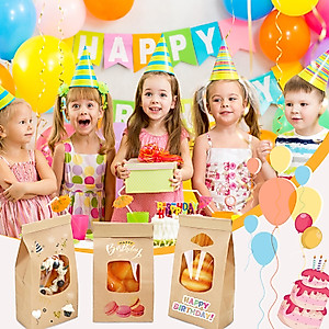 Moretoes 100pcs Bakery Bags with Window, 4.5x2.36x9.6in Kraft Paper Bags, Tin Tie Tab Bags Brown Window Bags Cookie Bags, Coffee Bags