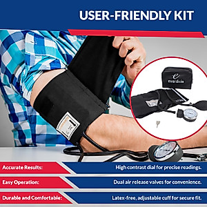 Dixie EMS Deluxe Aneroid Sphygmomanometer Blood Pressure Set W/Adult Cuff, Carrying Case and Calibration Tool - Black