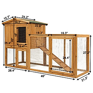 Ogrmar Chicken Coop Large Wooden Outdoor Bunny Rabbit Hutch Hen Cage with Ventilation Door, Removable Tray & Ramp Garden Backyard Pet House Chicken Nesting Box