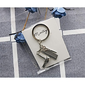 Meiligo® Fashion Woman Hairdresser Scissors Comb Stylist Key Chain Jewelry Pendant Hair Stylist Dryer Charm Necklace Set (Key Chain)