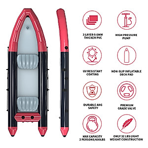 AZXRHWYGS 10 ft Inflatable Boat, 2 Person Kayak, Red, PVC Material, Fishing, Travel, with Aluminum Oars, Hand Pump, Carry Bag
