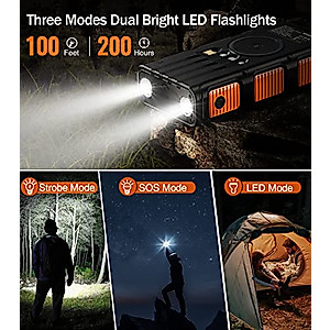 GOODaaa Power Bank Wireless Charger 45800mAh Built in Hand Crank and 4 Cables 15W Fast Charging Power Bank 7 Outputs & 4 Inputs Solar Portable Charger, SOS/Strobe/Strong Flashlights, Compass (Orange)