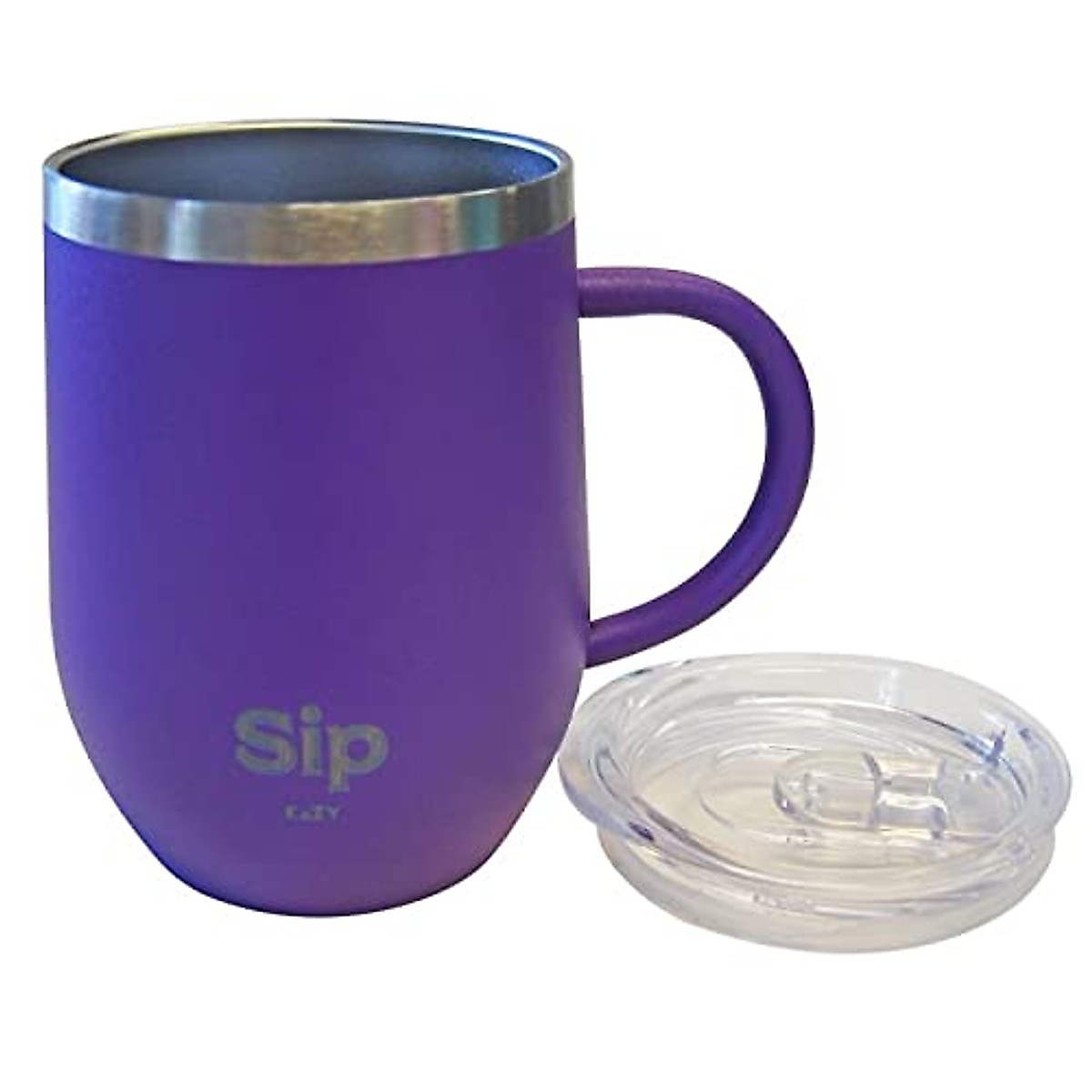 PURPLE Double Walled 18/8 StainlessSteel Insulated Cup, Handle & Lid 12oz- Keeps your Drinks Hot up to 6 hours Cold up to 24hour - Coffee, Tea, Beer, Water, Wine - Arrives Boxed for easy Gifting!