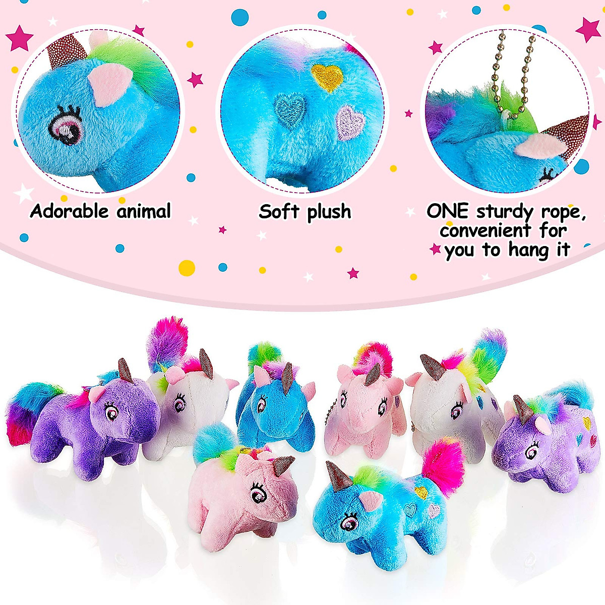 8 Pieces Mini Plush Unicorn Toys Animal Stuffed DIY Keychain Accessories Cotton Unicorn Decorations for Birthday Baby Shower Xmas Wedding Party Favors(Heart Style)