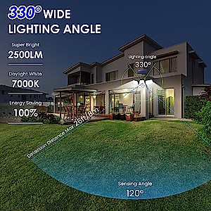 Solar Outdoor Lights, [2 Packs] 225 LED 3 Head Adjustable Motion Sensor Lights, 2500LM 330° Wide Angle Solar Flood Lights, IP65 Waterproof Wall Lamp Security Lights With 16.5Ft Cable for Garden Yard