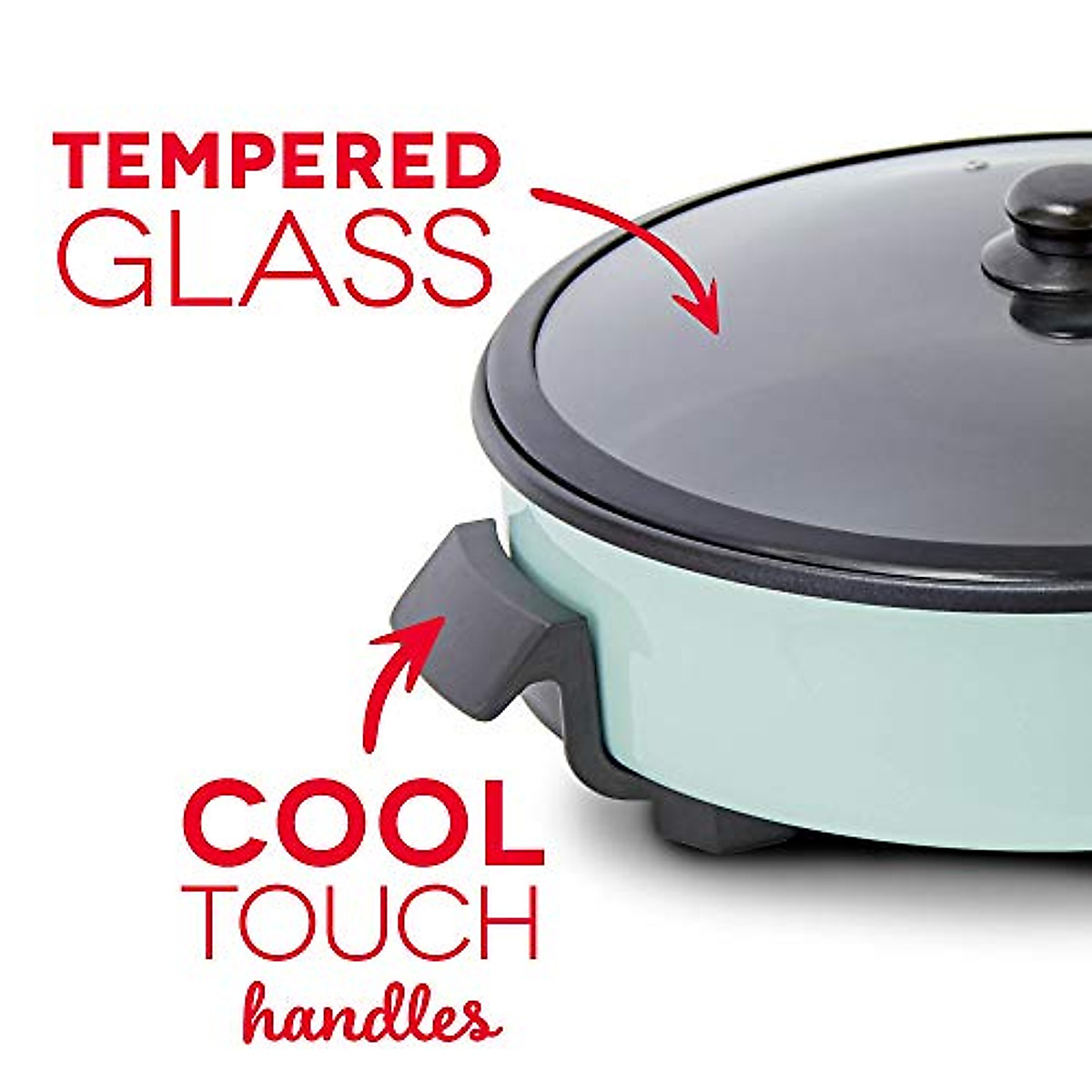 Dash Family Size Electric Skillet with 14 inch Nonstick Surface + Recipe Book for Pizza, Burgers, Cookies, Fajitas, Breakfast & More, 20 Cup Capacity, 1400-Watt - Aqua