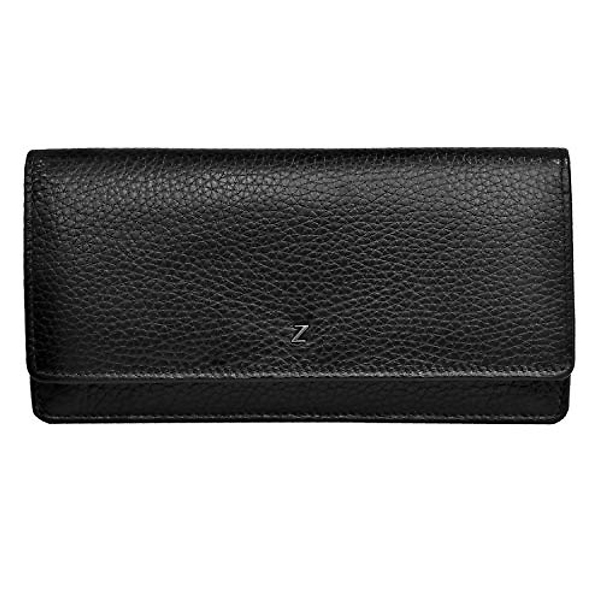 Zinda Genuine Leathers Women’s Wallet RFID Protection Long Purse Flap Over (Ebony)