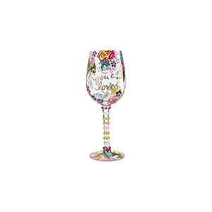 Enesco Lolita Mom You are Loved Hand Painted Wine Glass, 1 Count (Pack of 1), Multicolor