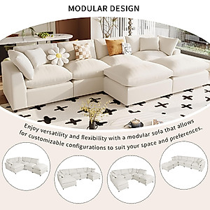 Tmsan Oversized Modular Sectional Sofa, 134.4" U Shaped Couch with Movable Ottoman, Large 6 Seater Corner Sofa for Living Room, Spacious Space, Beige Polyester