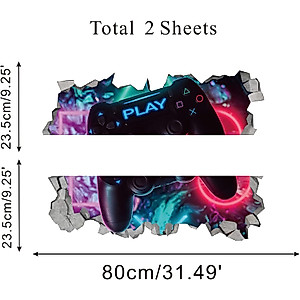 TOARTI 3D Game Wall Decals,Gaming Wall Stickers for Boys Room Gamer Controller Sticker Video Gaming Wallpaper for Kids Playroom Decor