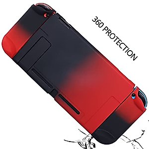 Dockable Case for Nintendo Switch - COMCOOL 3 in 1 Protective Cover Case for Nintendo Switch and Joy-Con Controller with Screen Protector - Red Black