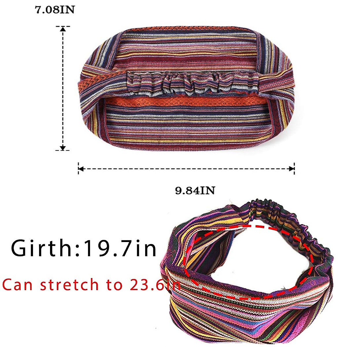 CAKURE Boho Wide Headbands African Head Wraps Stretchy Hairbands Stripe Turban Head Bands for Women and Girls Pack of 3 (Set1)