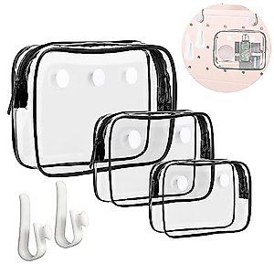 Everfunny 3 Packs Clear Bogg Beach Tote Bag with 2 Pack Insert Hooks Accessories for Bogg Bags Travel Makeup Clean Toiletry Brush Organizer Cosmetic Divider Storage Inner Pouch