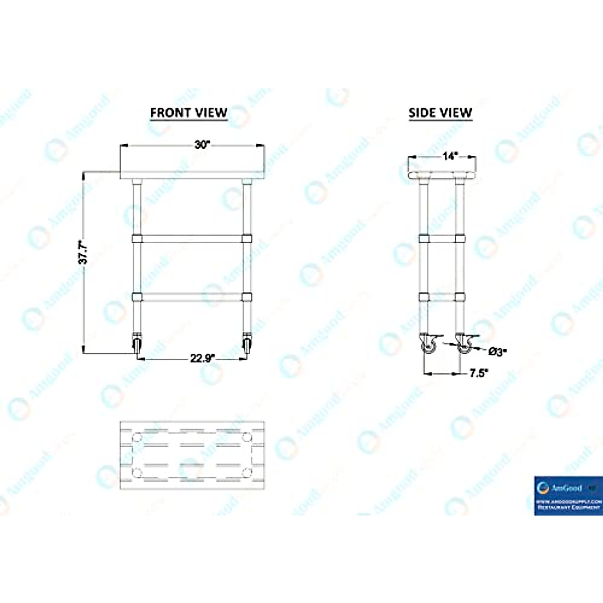 Stainless Steel Work Table with 2 Shelves with Casters | Metal Utility Table | Commercial & Residential NSF Utility Table (Stainless Steel Table with 2 Shelves, 30" Long x 14" Deep)