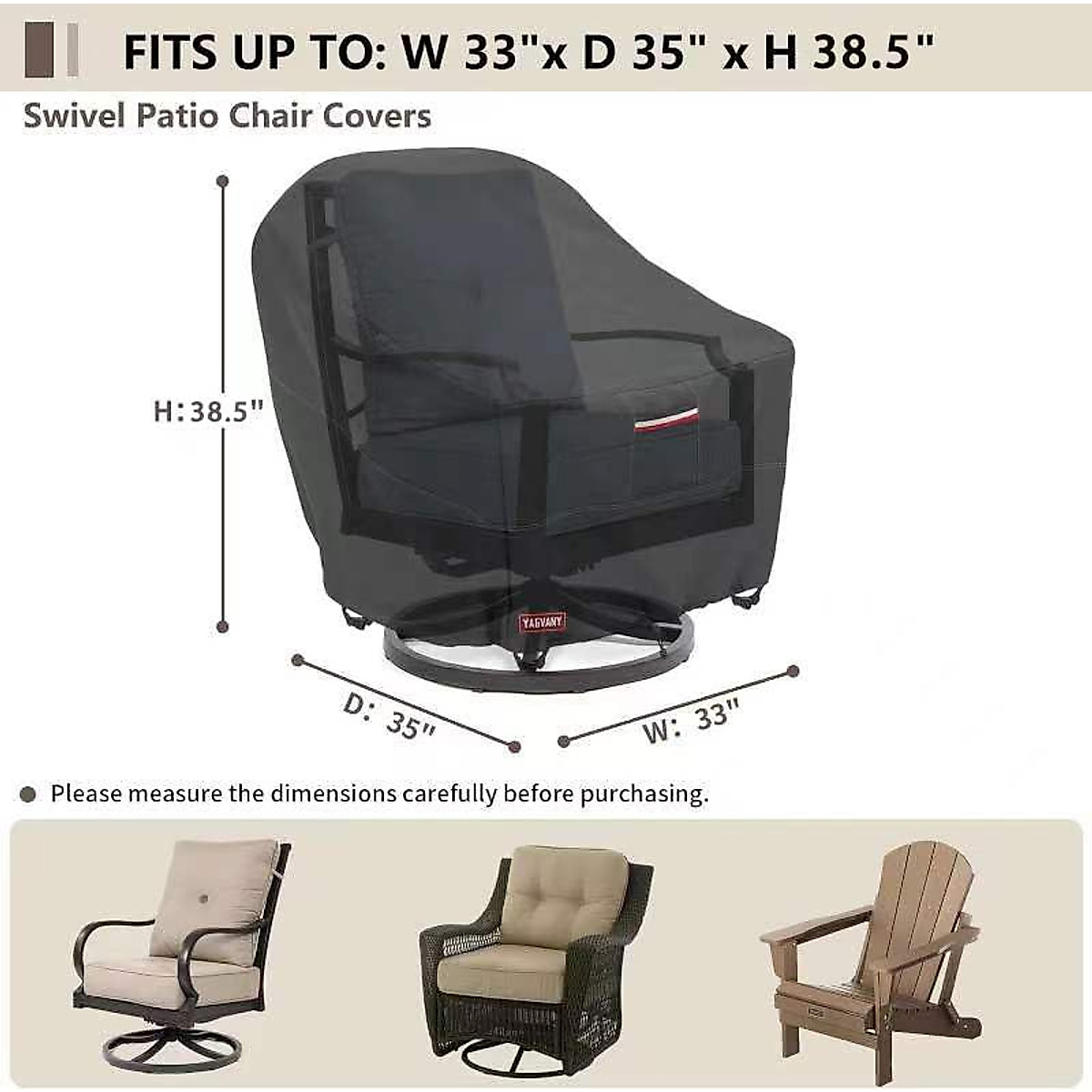 CVFERQE Swivel Patio Chair Cover Waterproof 2 Pack(30W*34D*38.5H Inch ),Patio Swivel Chair Covers for Outdoor Furniture,Rocking Chair Covers Waterproof,Black
