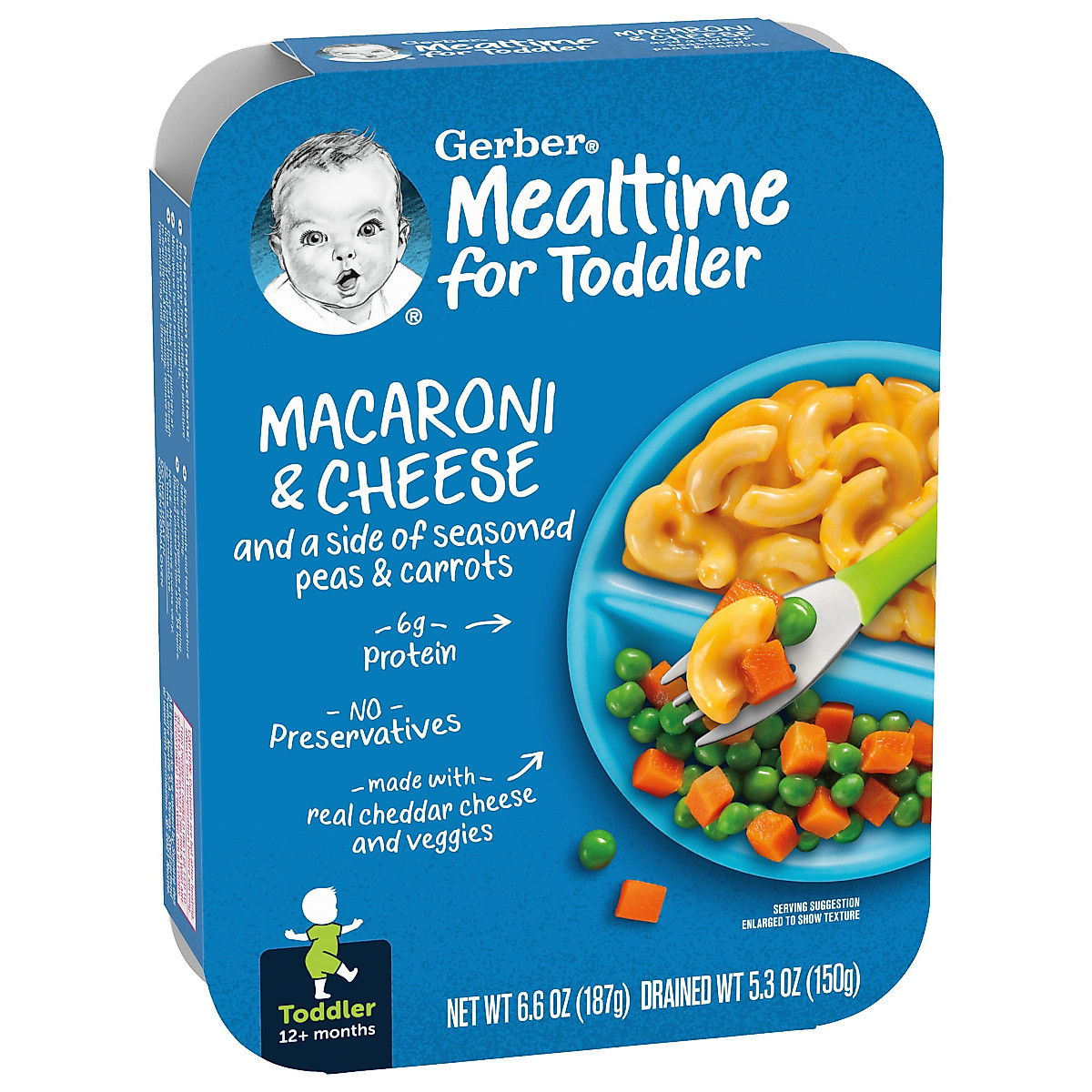 Gerber Mealtime for Toddler Macaroni & Cheese with Side of Seasoned Peas & Carrots, Made with Real Cheddar Cheese & Farm Grown Veggies (6.6 Ounce (Pack of 12))