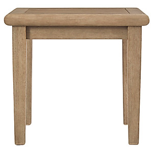 Signature Design by Ashley Gerianne Outdoor Eucalyptus Wood Square End Table, Beige