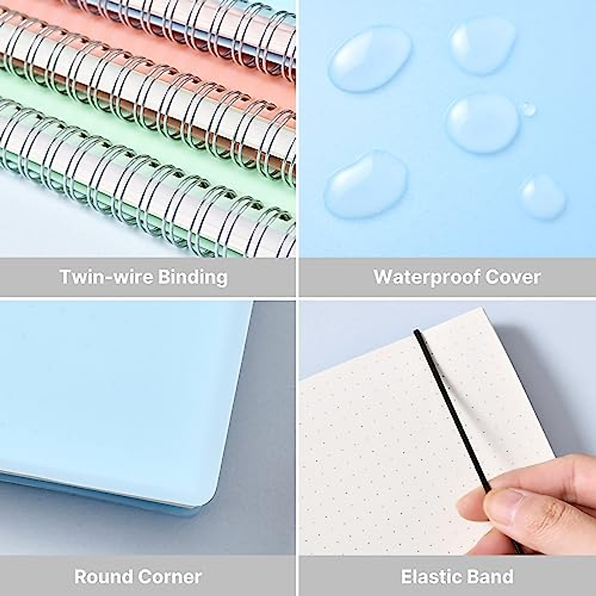 WORPICE Dotted Spiral Notebook - 3 Pack Bullet Dotted Journal A5, 5.7" x 8.3" Dotted Grid Journal, 70 Sheets/140 Pages Per Dotted Notebook, 120gsm Thick Dotted Paper, Green, Blue, Pink
