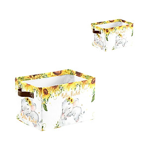 Sunflower Cute Elephant Personalized Storage Bins Custom Baskets Cubes Organizer With Handle for Home Nursery Supplies Clothes Toy 1 Pack