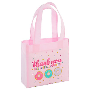 BLUE PANDA - 24 Pack Donut Goodie Bags - Pink Donut Theme Party Favor Totes for Girl's Birthday, Baby Shower, Special Event (6.5 x 7 x 2 In)