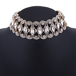 Sujarfla Women Luxury Rhinestone Wide Choker Necklace Vintage Choker Clavicle Chain Necklace For Women Girl Punk Collares Aesthetic Jewelry Gifts