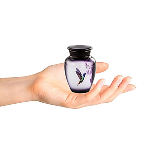 Hummingbird Keepsake Urn, Hummingbird Mini Urn for Ashes, Hand Painted Token Urn, Handmade Minature Urn with Velvet Case & Bag (Keepsake)