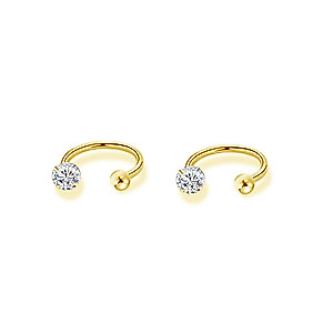 20g 4 Prong Cubic Zirconia Small Huggie Hoop Earrings Cartilage Tragus Helix Tiny Half Open Hoops Screw Back Stainless Steel Nose Rings Septum Lip Rings Crystal Piercing Jewelry for Women (clear cz, 6mm in gold)