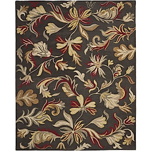 SAFAVIEH Jardin Collection Area Rug - 8' x 10', Dark Grey & Multi, Handmade Floral Wool, Ideal for High Traffic Areas in Living Room, Bedroom (JAR459A)
