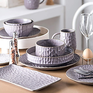 AB-Grade Porcelain Plate and Bowl Set,Kitchen Tableware Set,Ceramics Dinnerware Sets, 39 Pieces Nordic Style Porcelain Dinner Set for Family Gathering | Matte Series Purple Cereal Bowl Steak Plate an