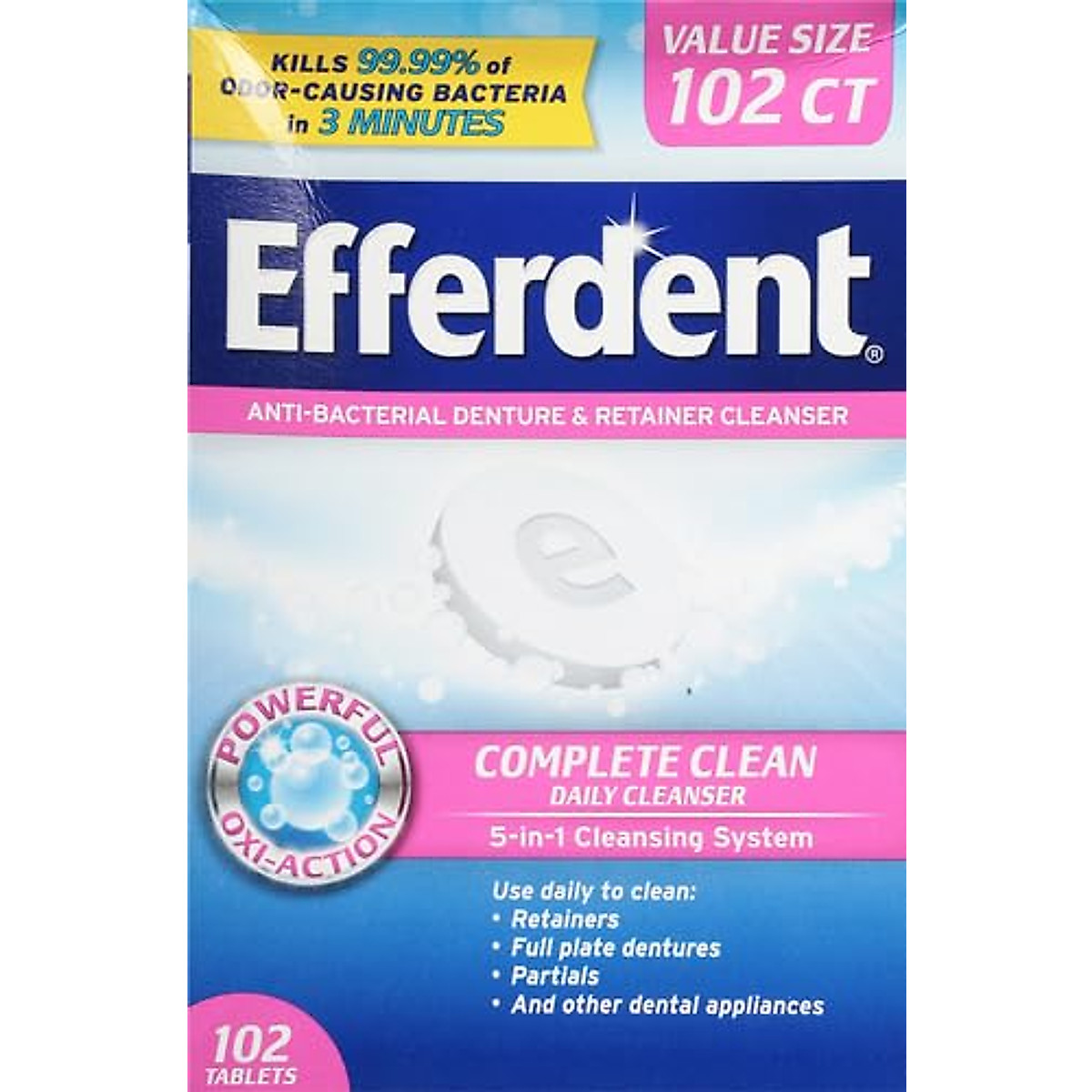 Efferdent Denture Cleanser Tablets, Complete Clean, 102 Tablets