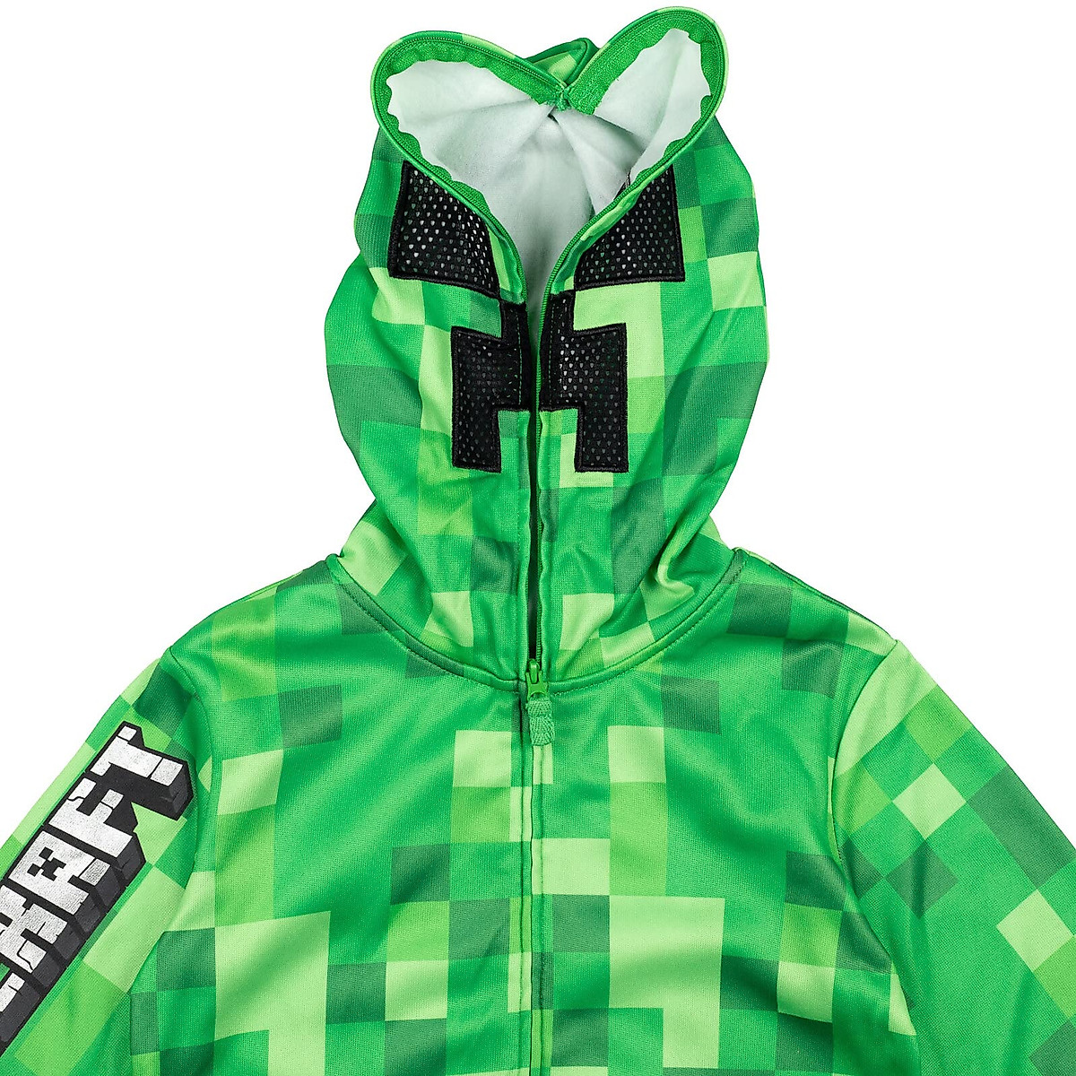 Minecraft Creeper Little Boys Fleece Zip Up Hoodie with Mesh Cosplay Hood Mask Green 4