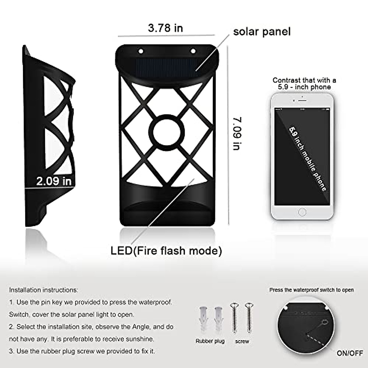 Aityvert Solar Flame Lights Outdoor, Waterproof Flickering Flame Solar Lights Dark Sensor Auto On/Off 66 LED Solar Powered Wall Mounted Night Lights Lattice Design for Patio Deck Driveway