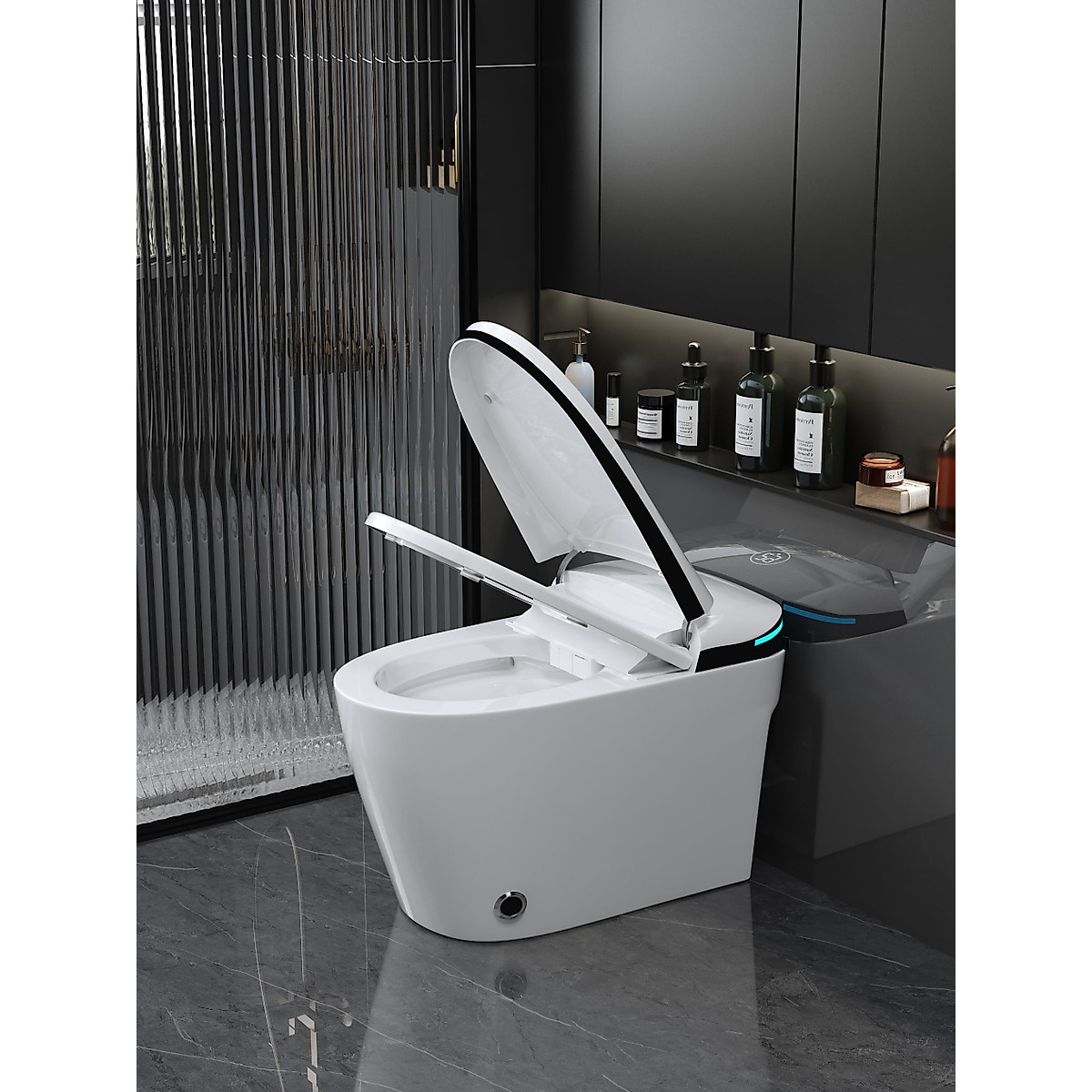 Smart Toilet,One Piece Bidet Toilet for Bathroom with Auto Open & Close Lid and Seat, Foot Sensor, LED Display,Night Light, Warm Water & Dryer