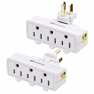[UL Listed] Cable Matters 2-Pack 3 Outlet Grounded 180 Degree Swivel Wall Tap in White (Swivel Outlet, 3 Plug Outlet Adapter, Multi Plug Outlet, Outlet Extender)
