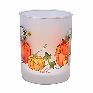 Culver Holiday Decorated Frosted Double Old Fashioned Tumbler Glasses, 13.5-Ounce, Gift Boxed Set of 2 (Harvest Pumpkins)