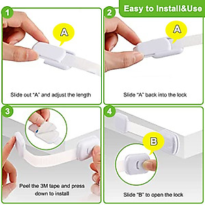 Baby Proofing Cabinets Childproof Drawer Latches with Extra 3M Adhesives, Adjustable Strap Latches Baby Cabinet Lock For Cabinets, Drawers Cabinet Locks for Babies (6)