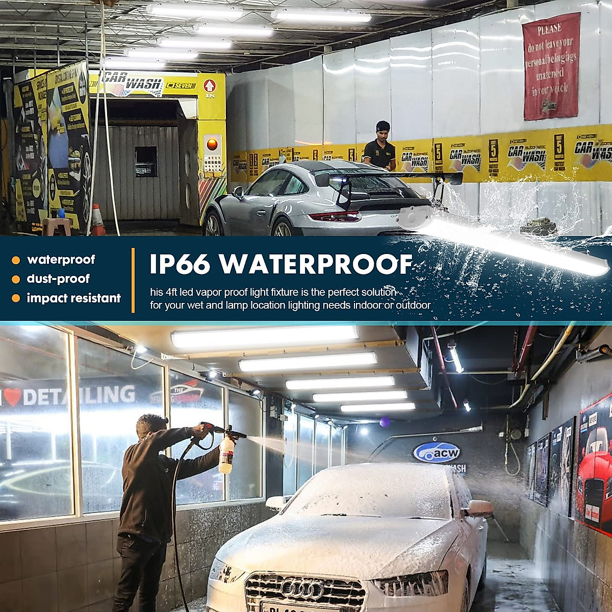 ANTLUX 4FT LED Vapor Tight Light Fixture, 50W 5000LM (120W Eq.), 4 Foot LED Vapor Proof Outdoor Shop Lights, IP66 Tri-Proof Lights for Parking Garage Carport Car Wash, Freezer Light, Plug in, 8 Pack