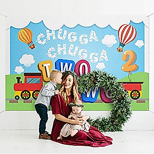 PAKBOOM Chugga Chugga Two Two Backdrop Banner Background - 2nd Train Birthday Decorations Party Supplies - 3.9 x 5.9ft