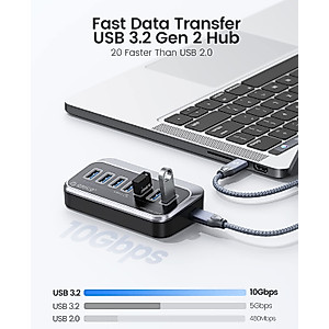 ORICO USB Hub 10Gbps with 7 USB A Ports, USB 3.2 Gen 2 Hub with 1.64Ft USB-C Cable and USB-A Adapter USB Splitter for iMac, All MacBooks, Mac Mini-Plastic Version