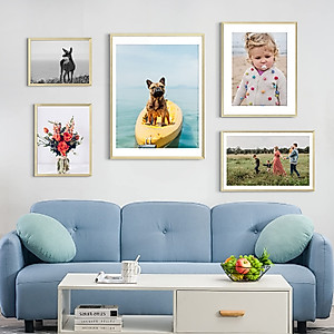 FOLKOR 11x14 Gold Picture Frame with Mat for 8x10, 11 by 14 Metal Frame with Stand, Tabletop or Wall Mounting, 11x14 Photo Frame for Posters/Prints/Landscape/Portrait/Gallery Wall Art (Gold, 1 Pack)