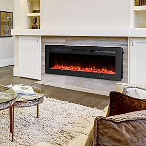 EROMMY 60 in Electric Fireplace Insert,Recessed and Wall Mounted Fireplace with Timer, Free Standing, Remote Control, Touch Screen, Overheating Protection, Log&Crystal, 9 Adjustable Flame, 750/1500W