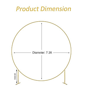 HEOMU 7.3FT Round Backdrop Stand Circle Balloon Arch Stand, Metal Wedding Flower Ring Arch Stand Wedding Arches for Ceremony, Birthday Party, Baby Shower, Graduation Backdrop Decoration, Gold